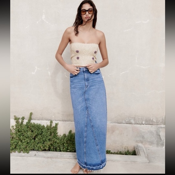 Zara | Skirts | Zara Long Denim Skirt | Poshmark